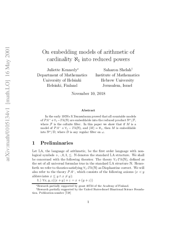 (PDF) On embedding models of arithmetic of cardinality aleph_1 into ...