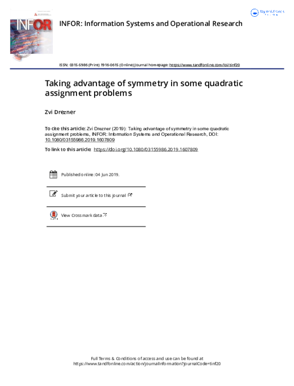 (PDF) Taking advantage of symmetry in some quadratic assignment problems