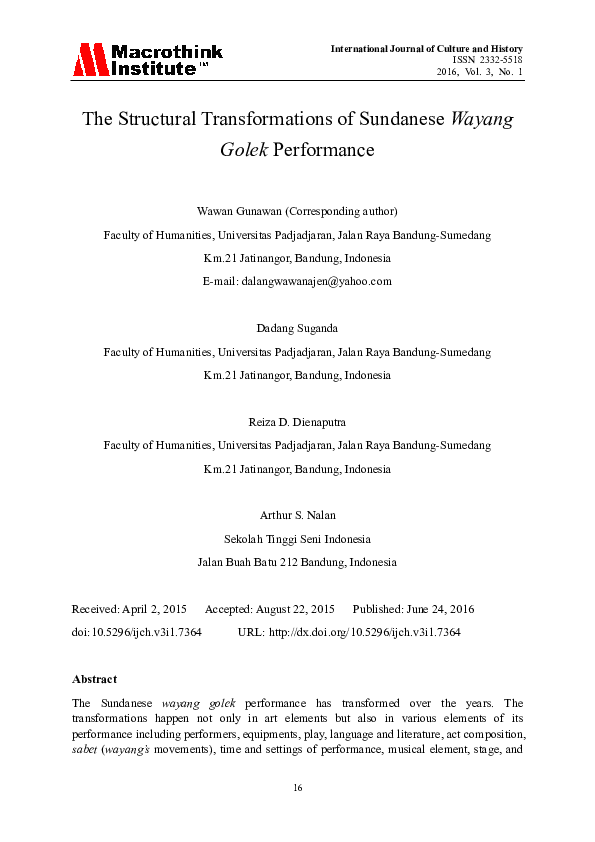 (PDF) The Structural Transformations of Sundanese Wayang Golek Performance