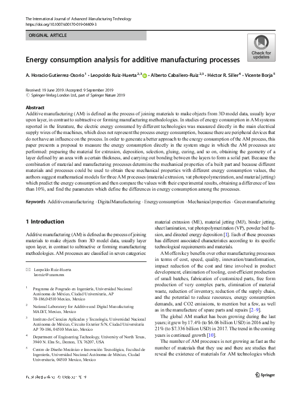 (PDF) Energy consumption analysis for additive manufacturing processes