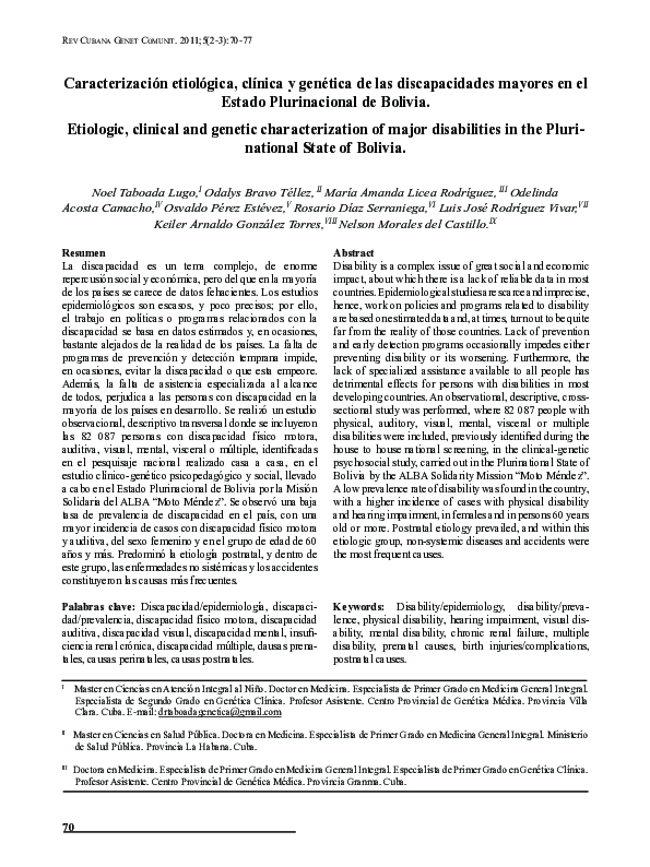 (PDF) Caracterización etiológica, clínica y genética de las discapacidades mayores en el Estado ...