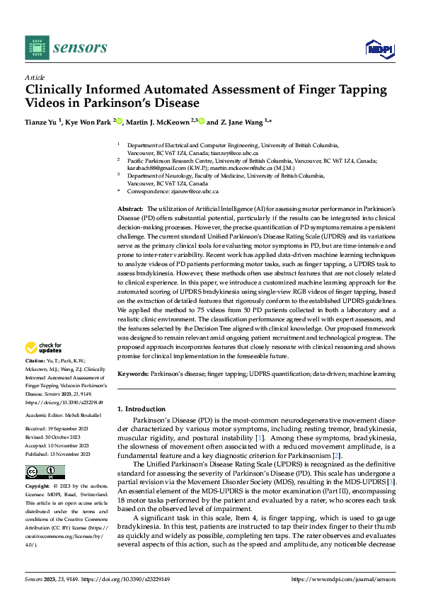 Pdf Clinically Informed Automated Assessment Of Finger Tapping Videos