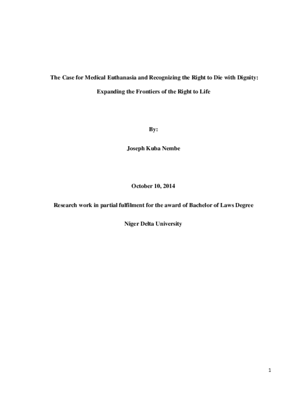 (PDF) The Case for Medical Euthanasia and Recognizing the Right to Die ...