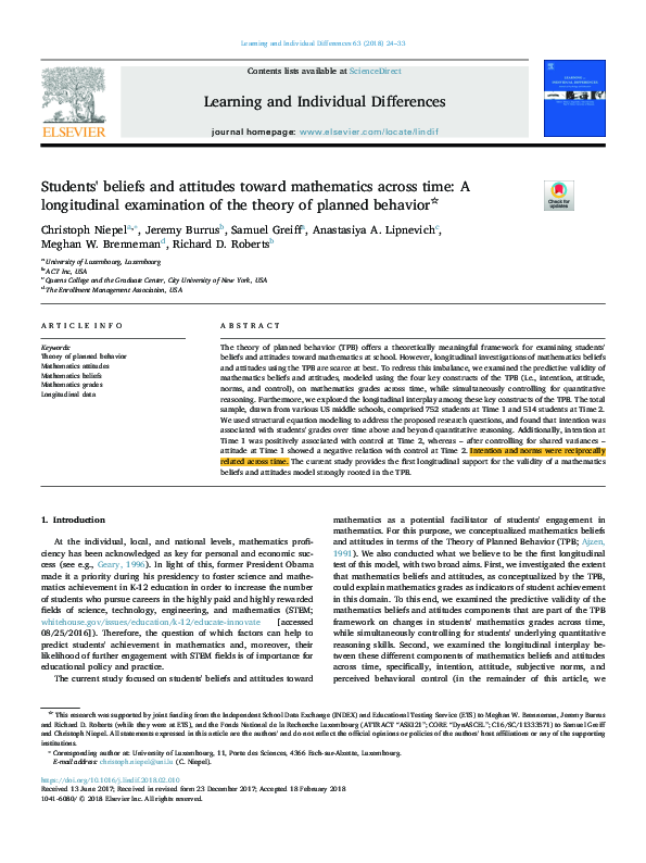(PDF) Students' beliefs and attitudes toward mathematics across time: A ...