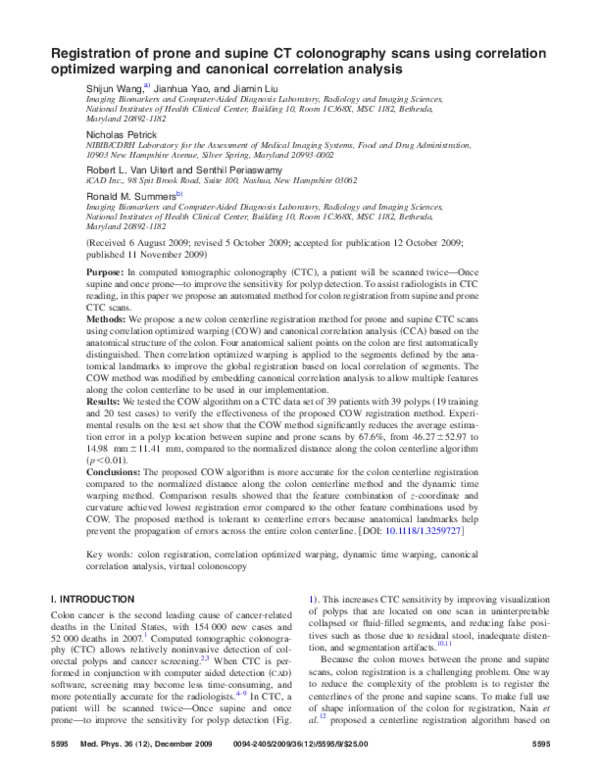Pdf Registration Of Prone And Supine Ct Colonography Scans Using Correlation Optimized Warping