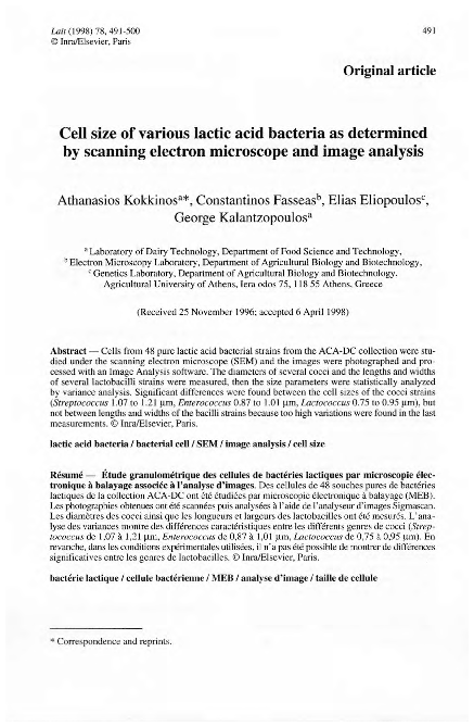 (PDF) Cell size of various lactic acid bacteria as determined by ...