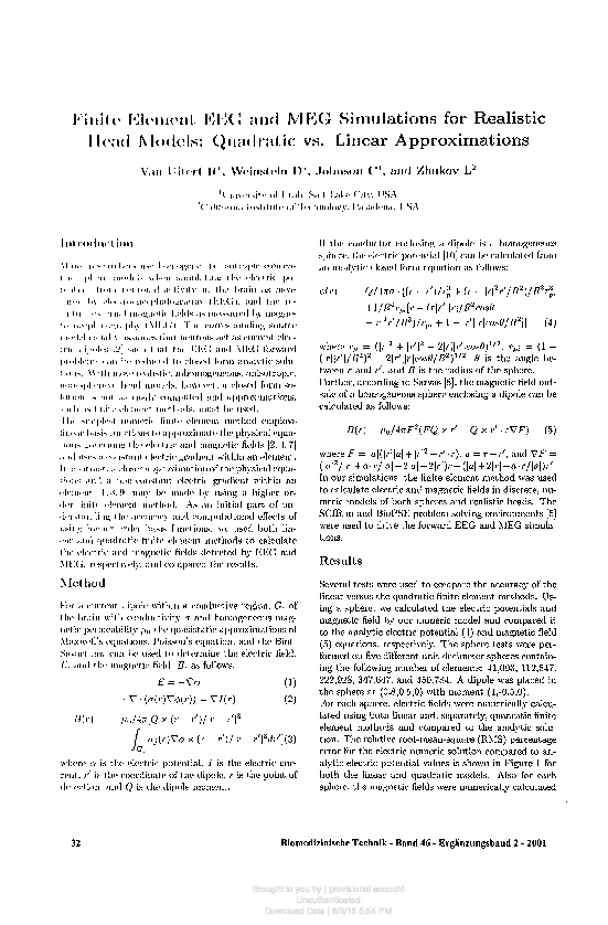 (PDF) Finite Elenent EEG and MEG Simulations for Realistic Head Models: Quadratic vs. Linear ...