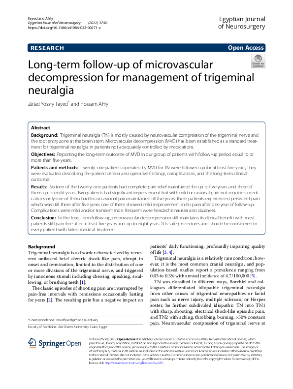(PDF) Long-term follow-up of microvascular decompression for management ...