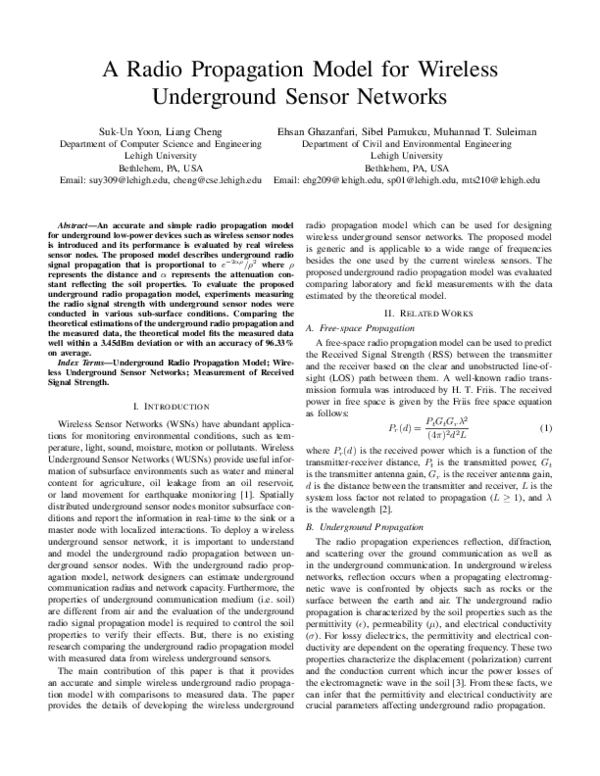 (PDF) A Radio Propagation Model for Wireless Underground Sensor Networks