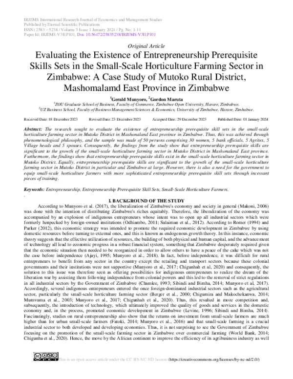 (PDF) Evaluating the Existence of Entrepreneurship Prerequisite Skills Sets in the Small-Scale ...
