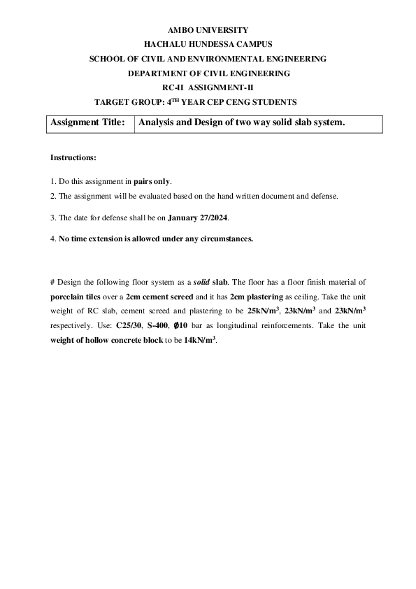 (PDF) Assignment Title: Analysis and Design of two way solid slab system