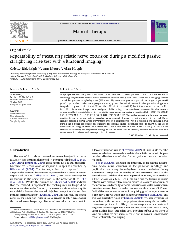 (PDF) Repeatability of measuring sciatic nerve excursion during a ...