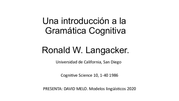 (PPT) Intro a la Lingüística Cognitiva. Langacker [Presentación final]