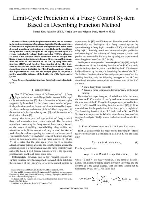 (PDF) Limit-cycle prediction of a fuzzy control system based on describing function method