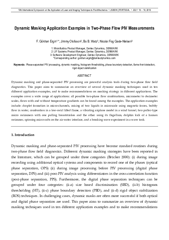 (PDF) Dynamic Masking Application Examples in Two-Phase Flow PIV Measurements