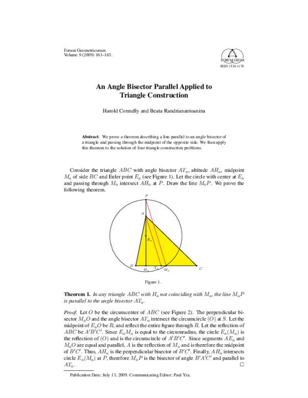 (PDF) An Angle Bisector Parallel Applied to Triangle Construction