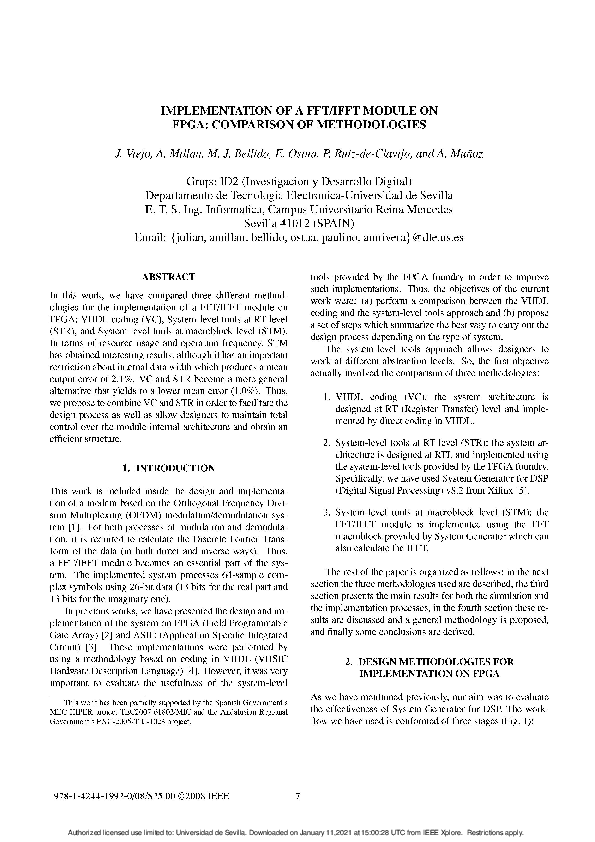 Pdf Comparing Fftifft Fpga Implementation Methods