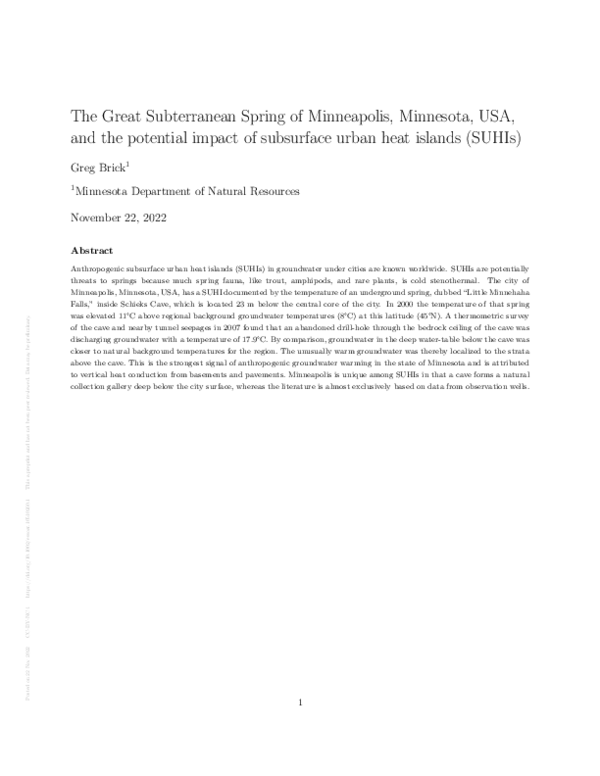 (PDF) The Great Subterranean Spring of Minneapolis, Minnesota, USA, and ...