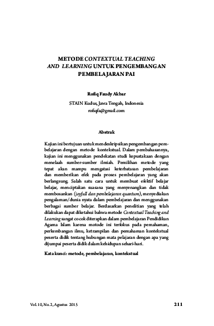 (PDF) Metode Contextual Teaching and Learning Untuk Pengembangan Pembelajaran Pai