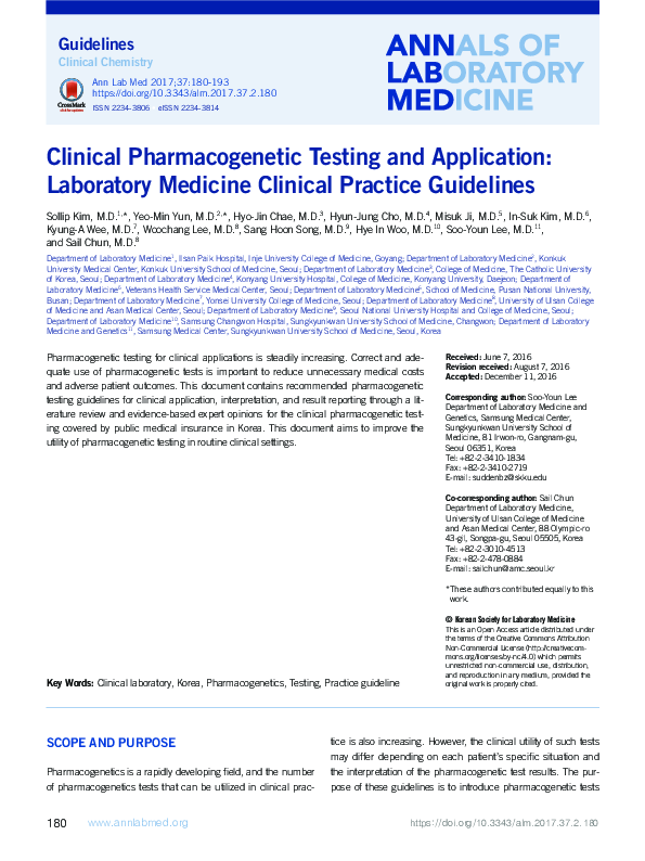 (PDF) Clinical Pharmacogenetic Testing and Application: Laboratory ...