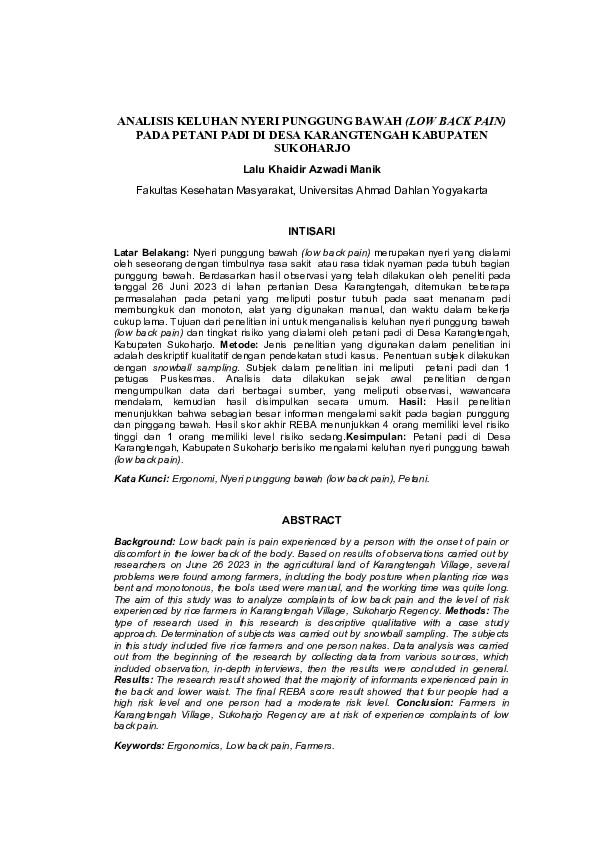 (DOC) ANALISIS KELUHAN NYERI PUNGGUNG BAWAH (LOW BACK PAIN) PADA PETANI ...