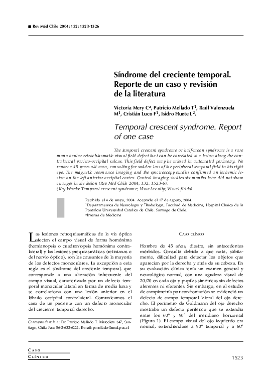 (PDF) Temporal crescent syndrome: Report of one case | Victoria Mery ...