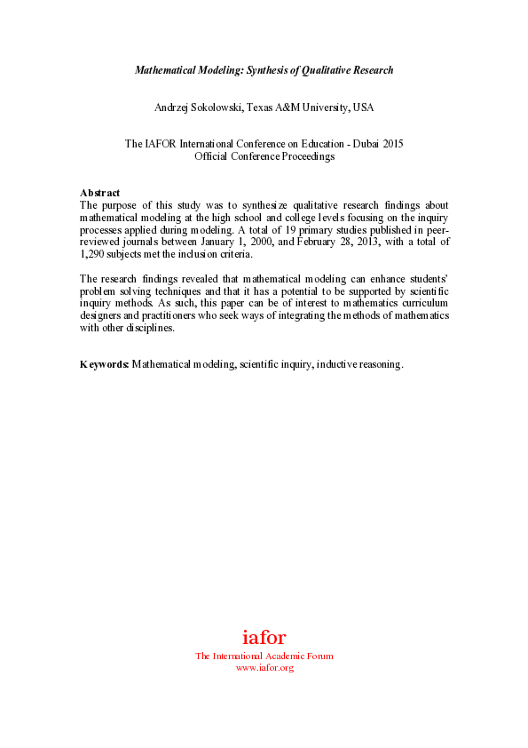 (PDF) Mathematical Modeling – A Synthesis of Qualitative Research: A Proposal for an Integrated ...