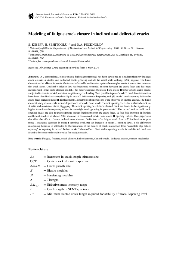 (PDF) Modeling of fatigue crack closure in inclined and deflected cracks
