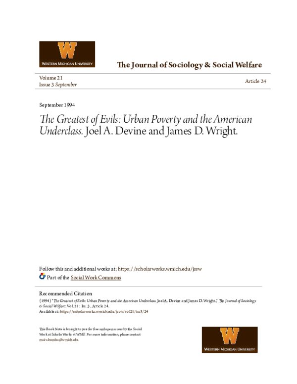 (PDF) The Greatest of Evils: Urban Poverty and the American Underclass