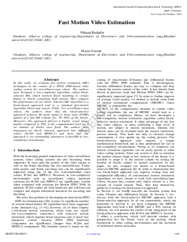 (PDF) Fast Motion Video Estimation