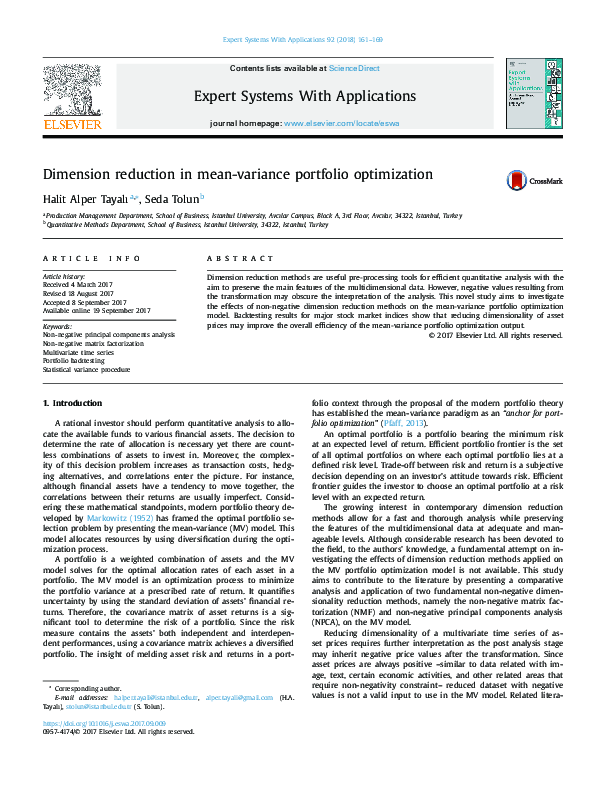 (PDF) Dimension reduction in mean-variance portfolio optimization