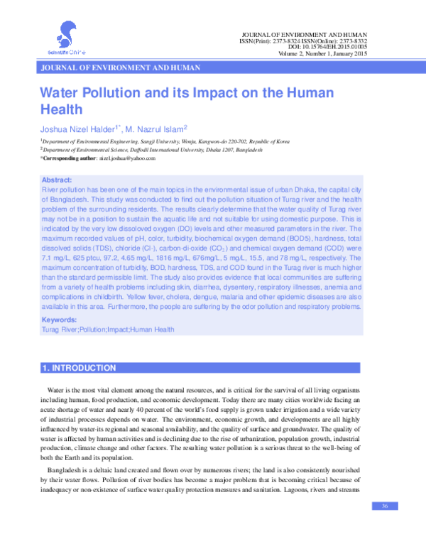 (PDF) Water Pollution and its Impact on the Human Health
