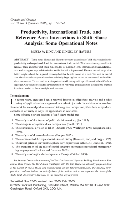 (PDF) Productivity, International Trade and Reference Area Interactions ...