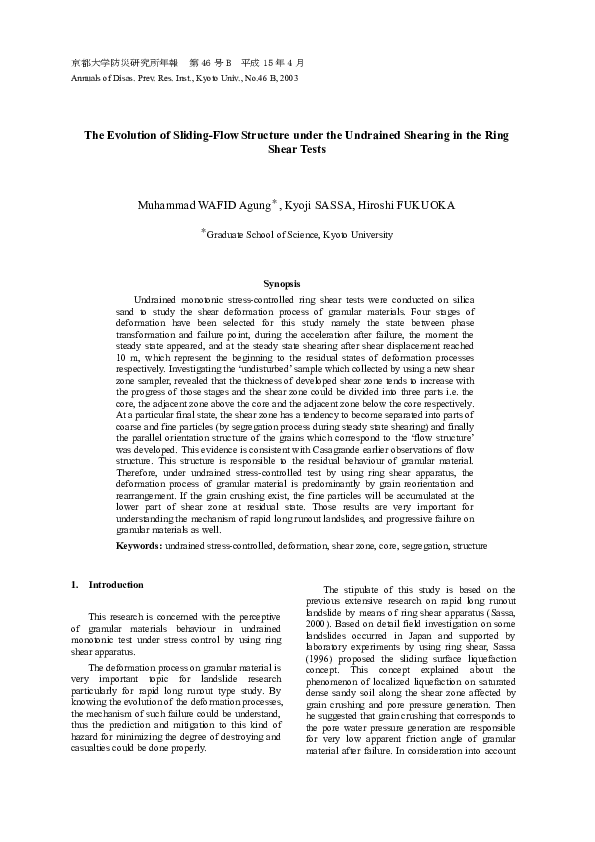 (PDF) The Evolution of Sliding-Flow Structure under the Undrained ...