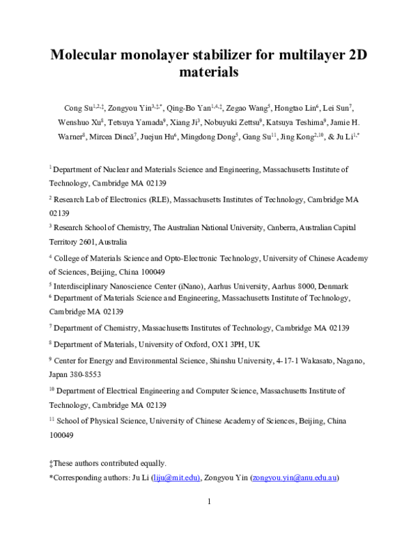 (PDF) Molecular monolayer stabilizer for multilayer 2D materials