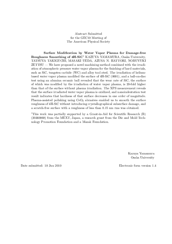 (PDF) Surface Modification by Water Vapor Plasma for Damage-free ...