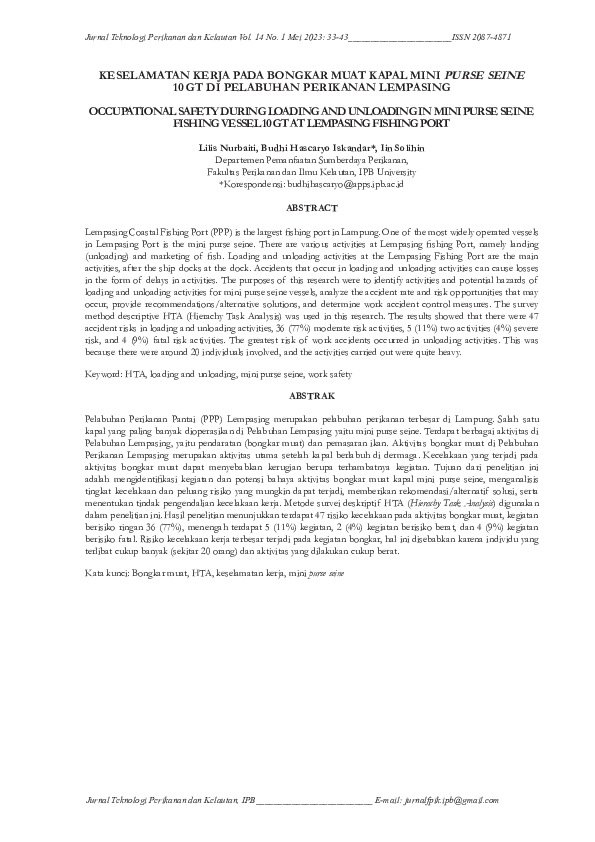 (PDF) Keselamatan Kerja Pada Bongkar Muat Kapal Mini Purse Seine 10 GT ...
