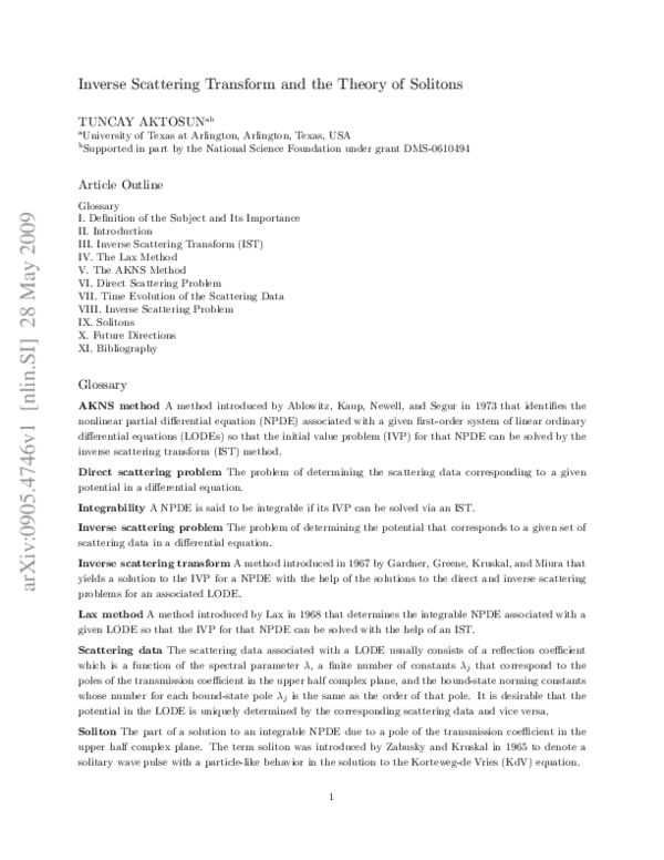(PDF) Inverse Scattering Transform and the Theory of Solitons