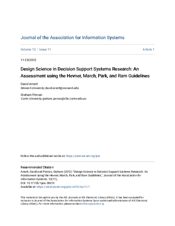 (PDF) Design Science in Decision Support Systems Research: An ...