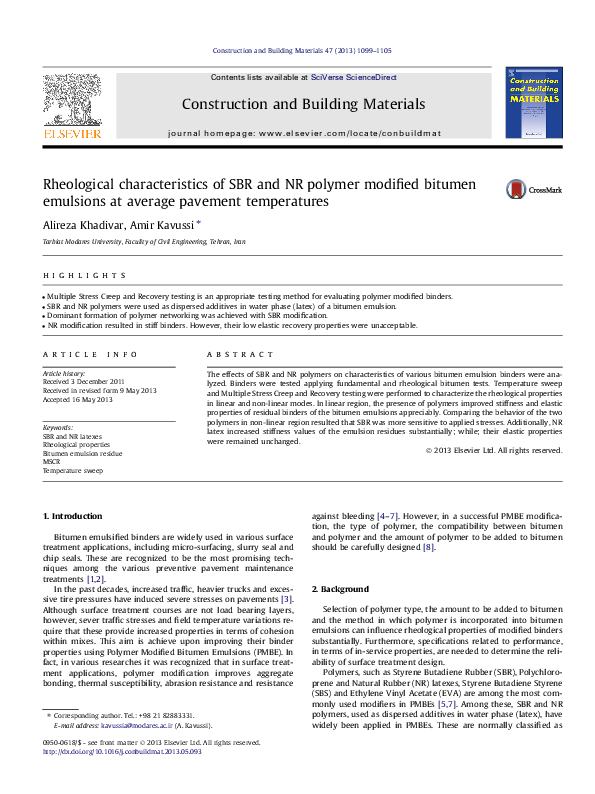 (PDF) Rheological characteristics of SBR and NR polymer modified ...