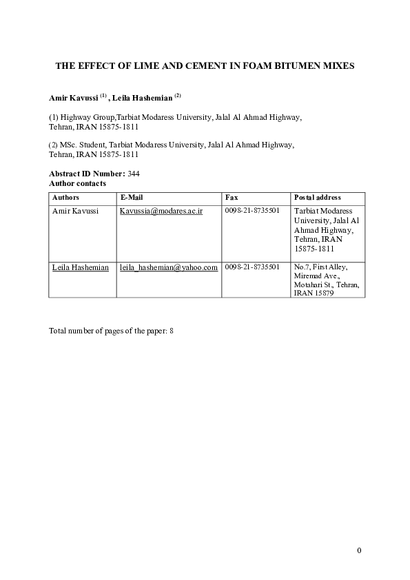 (PDF) The Effect of Lime and Cement in Foam Bitumen Mixes