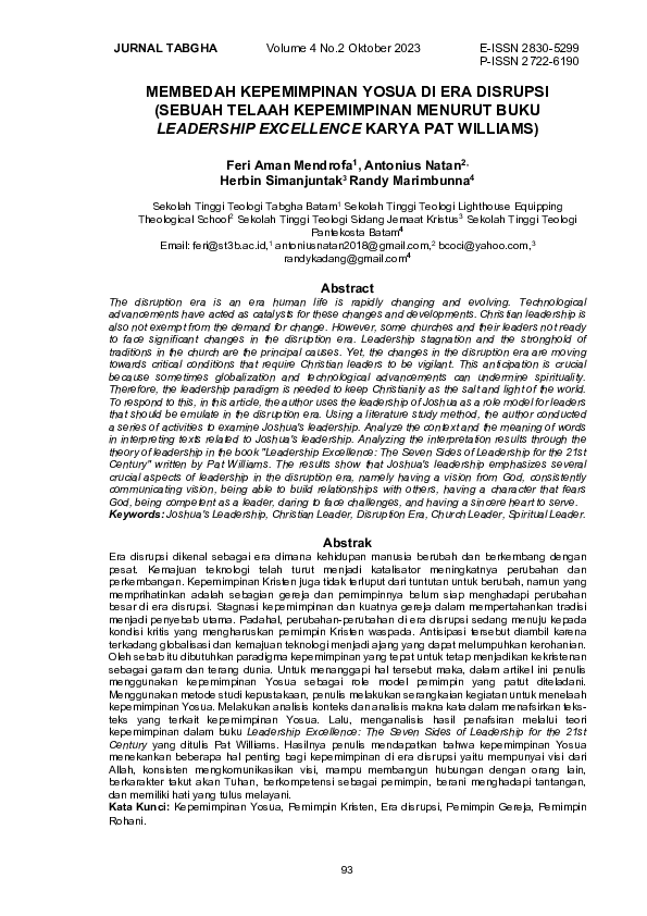 (PDF) Membedah Kepemimpinan Yosua DI Era Disrupsi