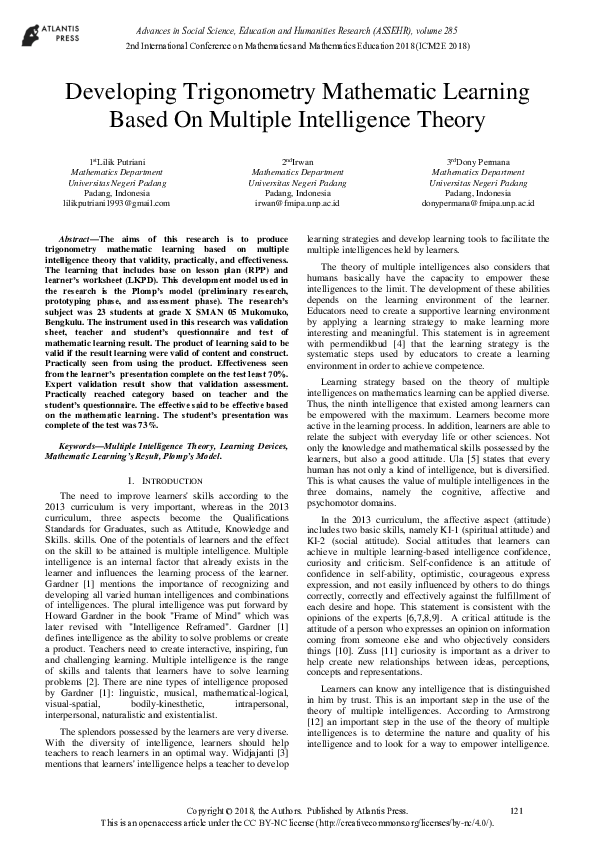 (PDF) Developing Trigonometry Mathematic Learning Based On Multiple ...