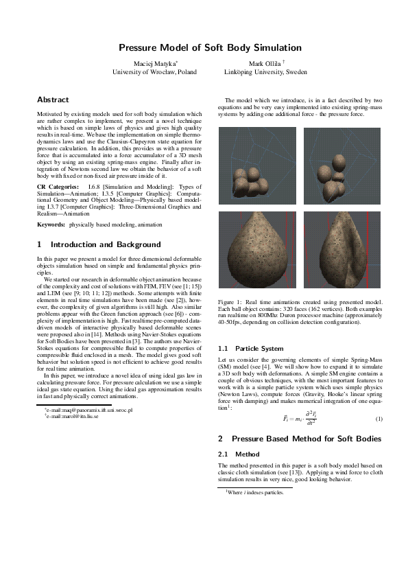 (PDF) Pressure Model of Soft Body Simulation