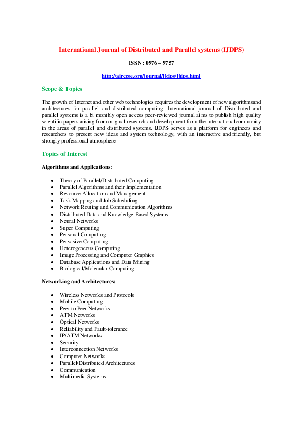 (PDF) International Journal of Distributed and Parallel systems (IJDPS)