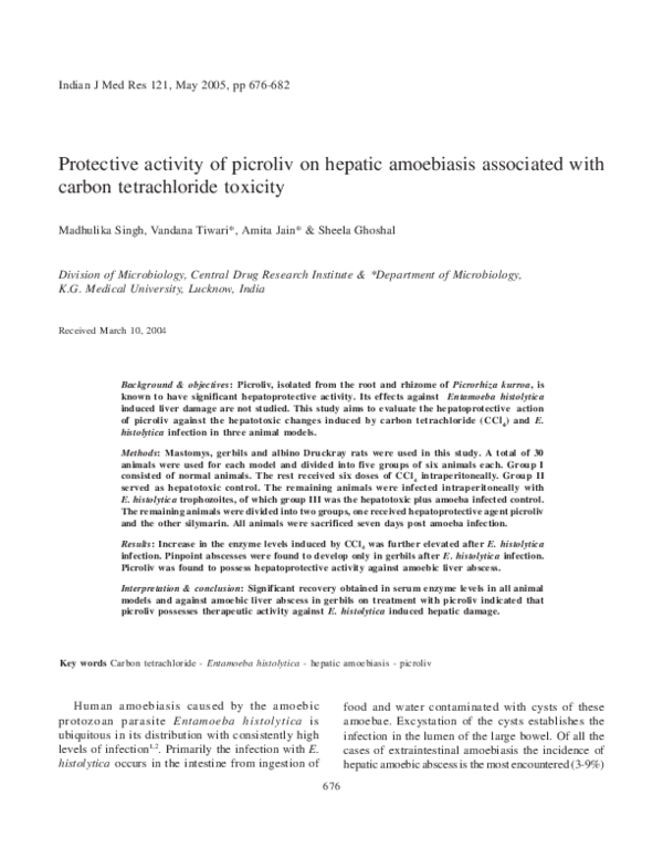 (PDF) Protective activity of picroliv on hepatic amoebiasis associated ...