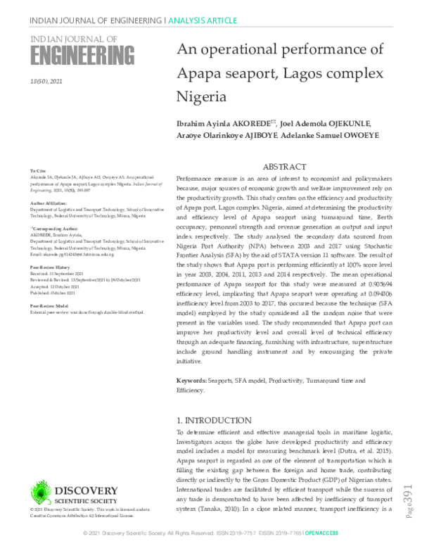 (PDF) An operational performance of Apapa seaport, Lagos complex Nigeria