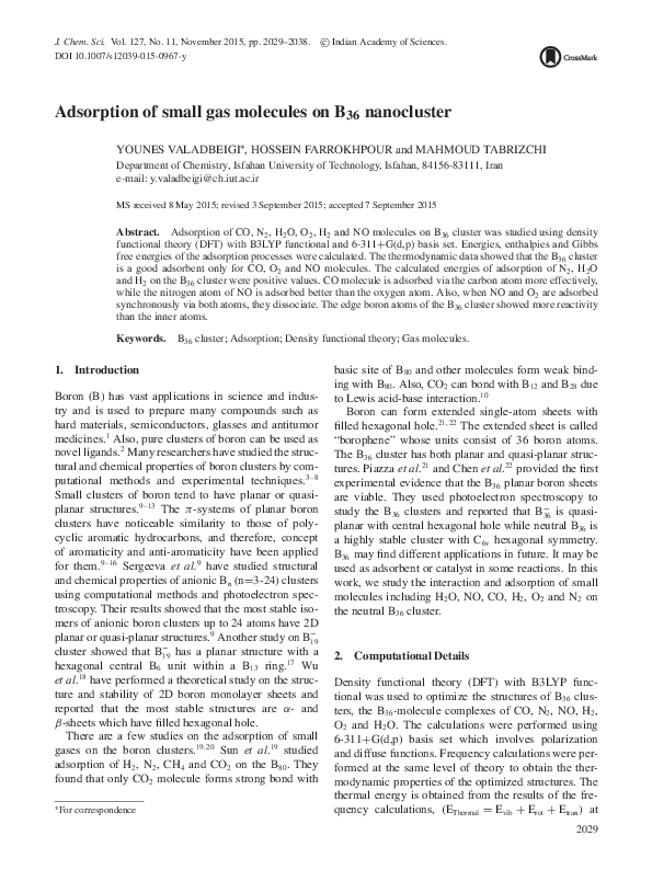(PDF) Adsorption of small gas molecules on B36 nanocluster