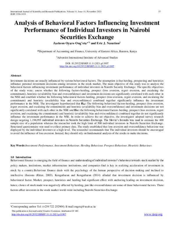 (PDF) Analysis of Behavioral Factors Influencing Investment Performance ...