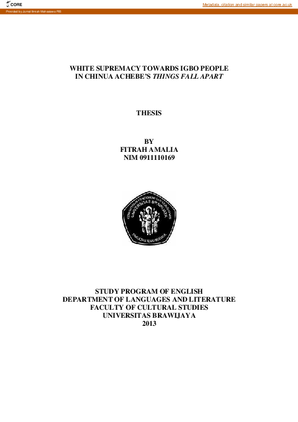 (PDF) White Supremacy Towards Igbo People in Chinua Achebe’s Things ...